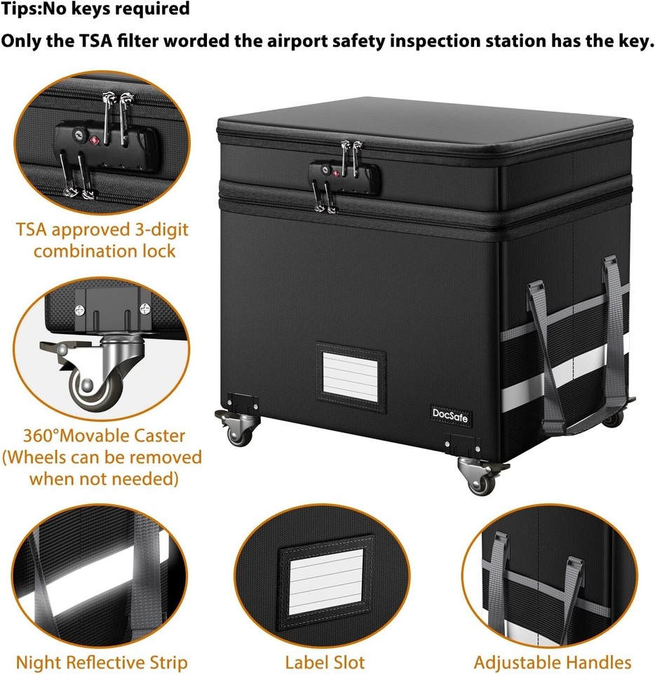 Multi-Layer Lockable Document Box with Wheels - Fireproof & Waterproof ...