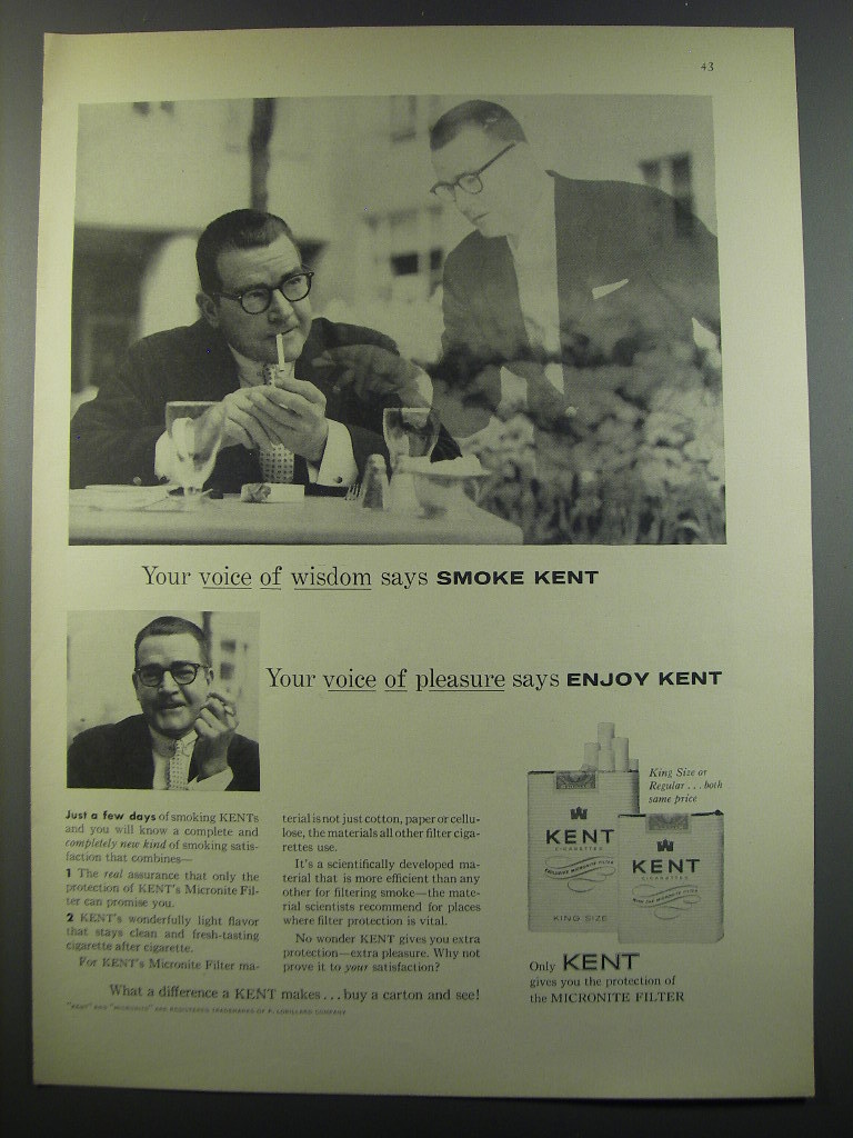 1955 Kent Cigarettes Advertisement - Your voice of wisdom says Smoke ...