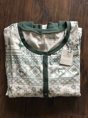 Hearth & Hand Magnolia One Pc Pajama Butt Flap Green Good Tidings Wom ...