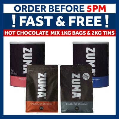 ZUMA Hot Chocolate Powder Mix 1kg Bags & 2kg Tins - Original, White ...