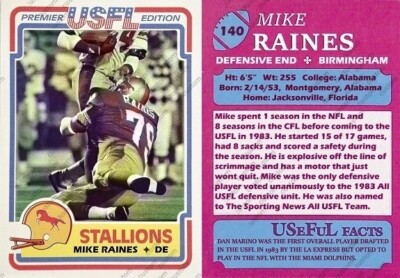 Mike Raines 1984 Custom USFL Birmingham Stallions Ottawa Rough Riders ...