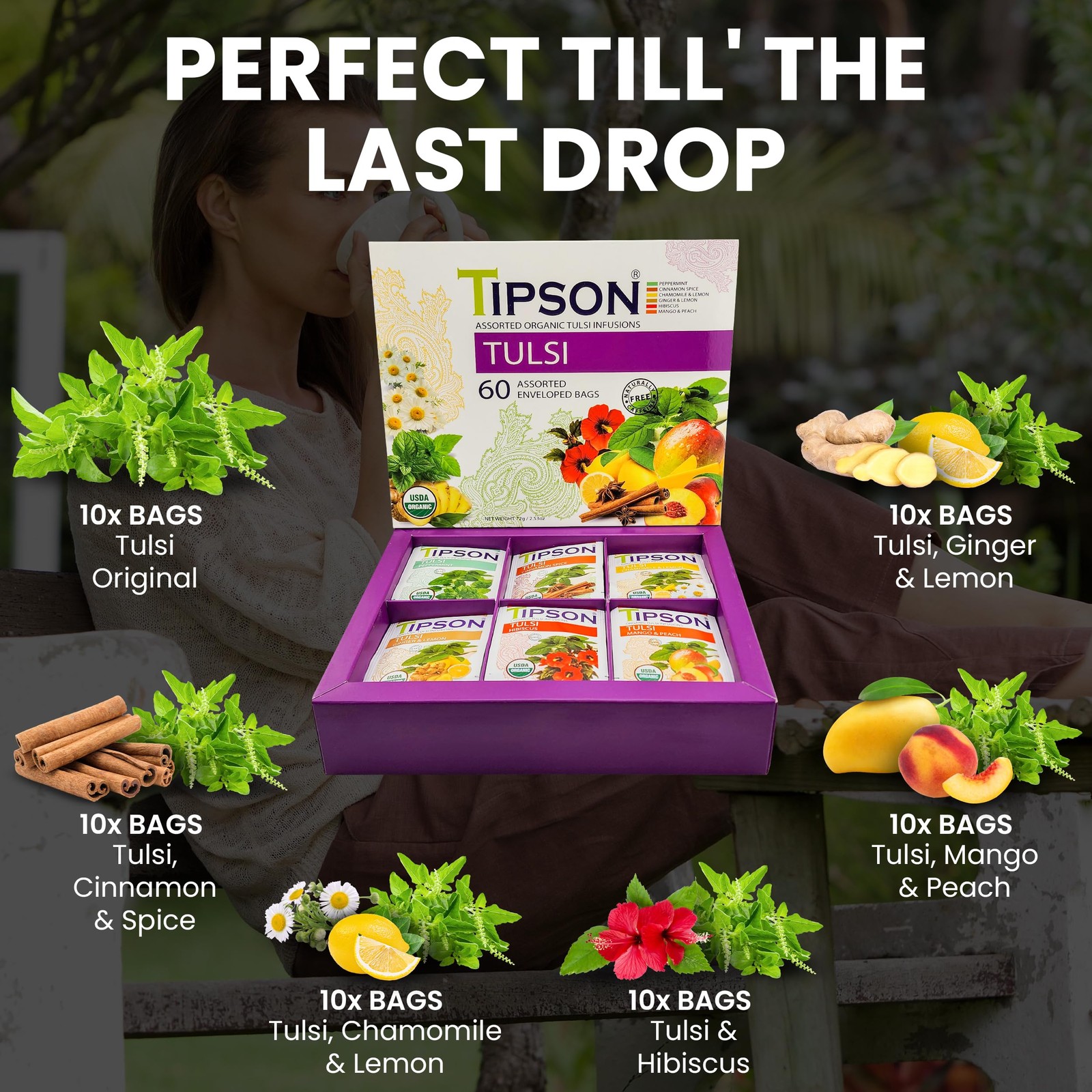 Tipson Organic Tulsi Variety Sampler - 6 Flavors (60 Tea Bags) | eBay