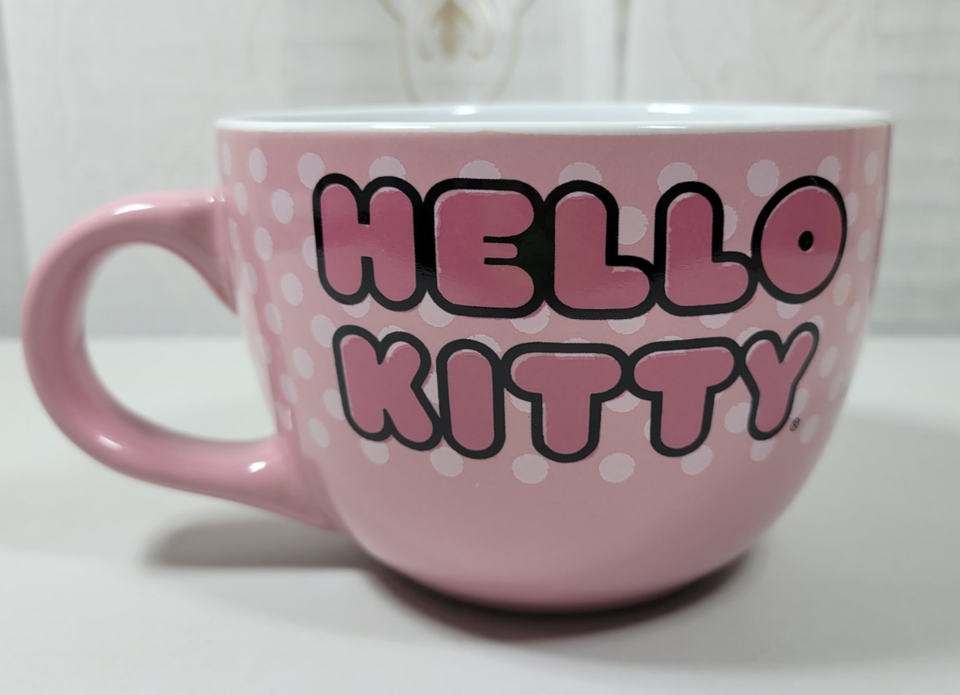 Hello Kitty Pink White Polka Dot Mug Large 24oz Latte/Soup Bowl | eBay