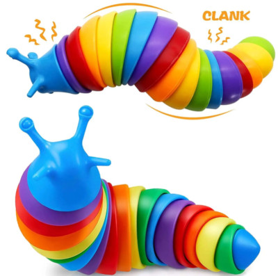 Fidget Slug Toy Rainbow LARGE 18cm Flexible Joints Anxiety Stress Fun ...