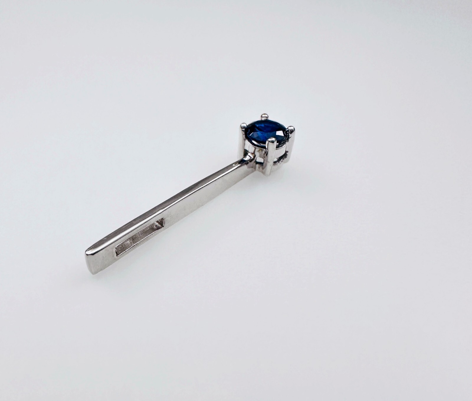 Estate Solid 10K White Gold .25ct Blue Sapphire Modern Linear Pendant ...