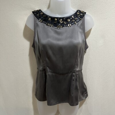 NWT Magaschoni Collection Womens Silk Beaded Sleeveless Blouse Top Size ...