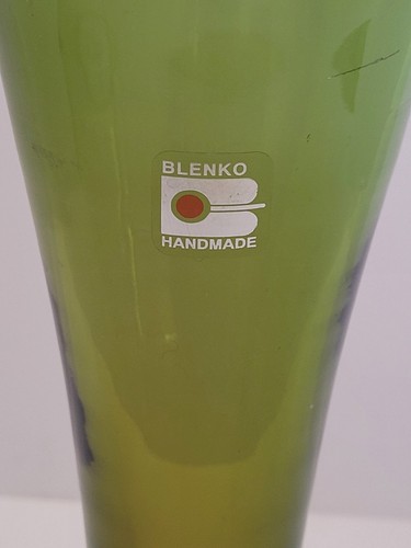 Blenko Handmade Glass Vase Green with Amber Base Has Blenko Sticker | eBay