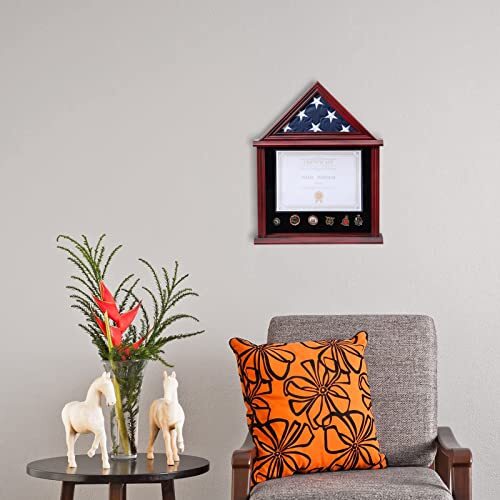 Tieeqe Solid Wood Flag Display Case Military Shadow Box Fit a Folded ...