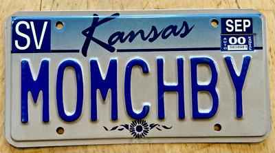 2000 KANSAS VANITY LICENSE PLATE " MOM CHBY " KS MOMS CHEVY CHEVROLET ...
