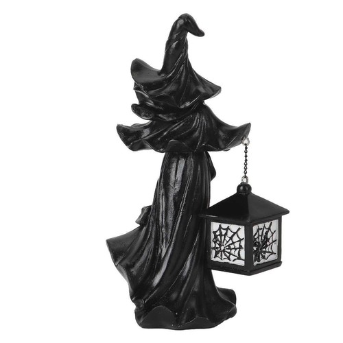 Faceless Ghost Sculpture Halloween Decor Black Resin Witch with Lantern ...