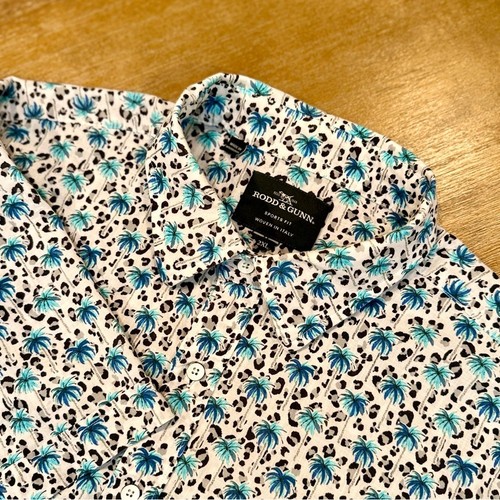Rodd & Gunn Men's Short Sleeve Button Down Cotton Palm Trees Blue/Wht ...
