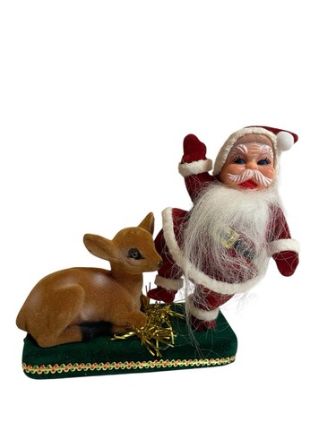 Vintage Flocked Dancing Rubber Face Santa With Reindeer Christmas Decor ...