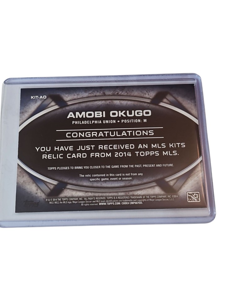 🔥AMOBI OKUGO 2014 Topps MLS Kits GU LOGO PATCH Soccer Card PHILADELPHIA ...