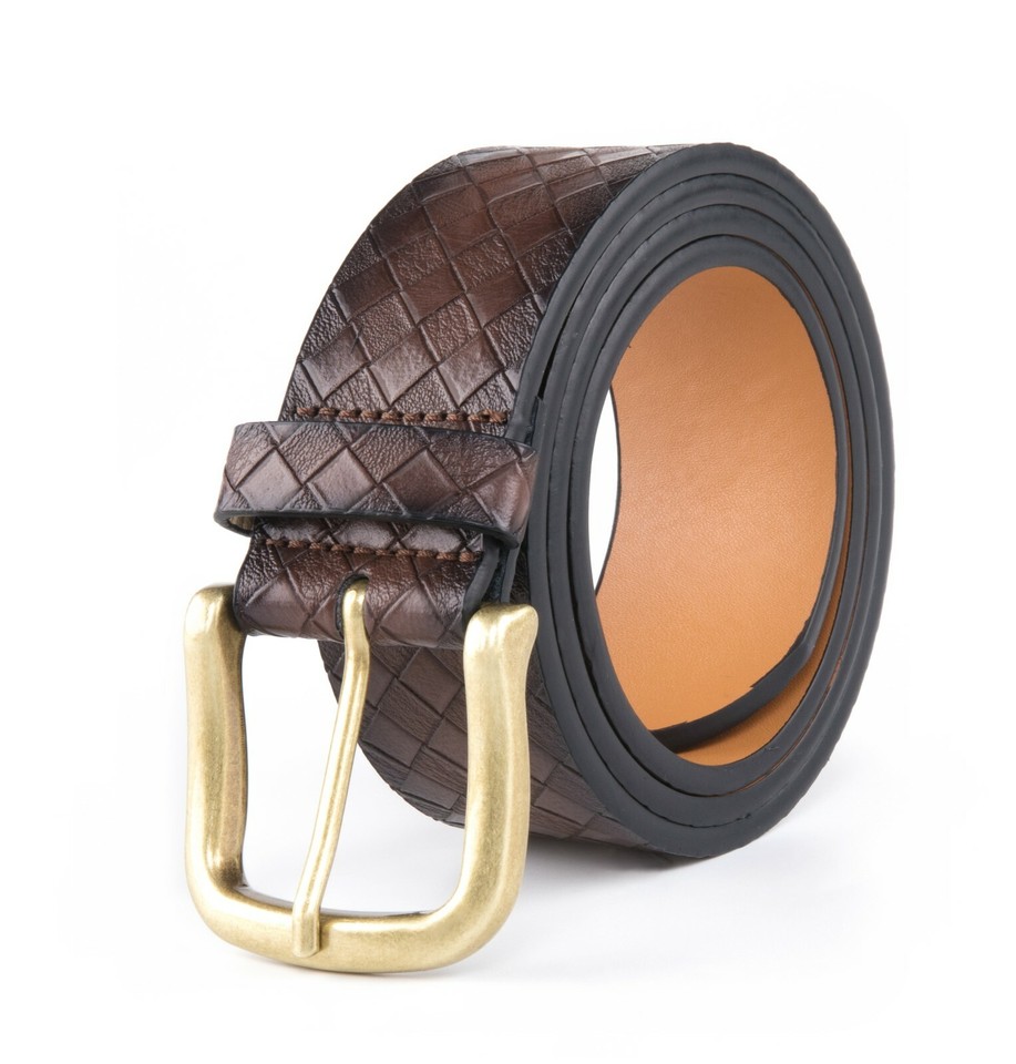 Men's Belt Genuine Leather Grid Pattern Casual Dress Belts 1.5inch ...