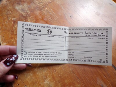 VTG The Cooperative Book Club Order Form | eBay
