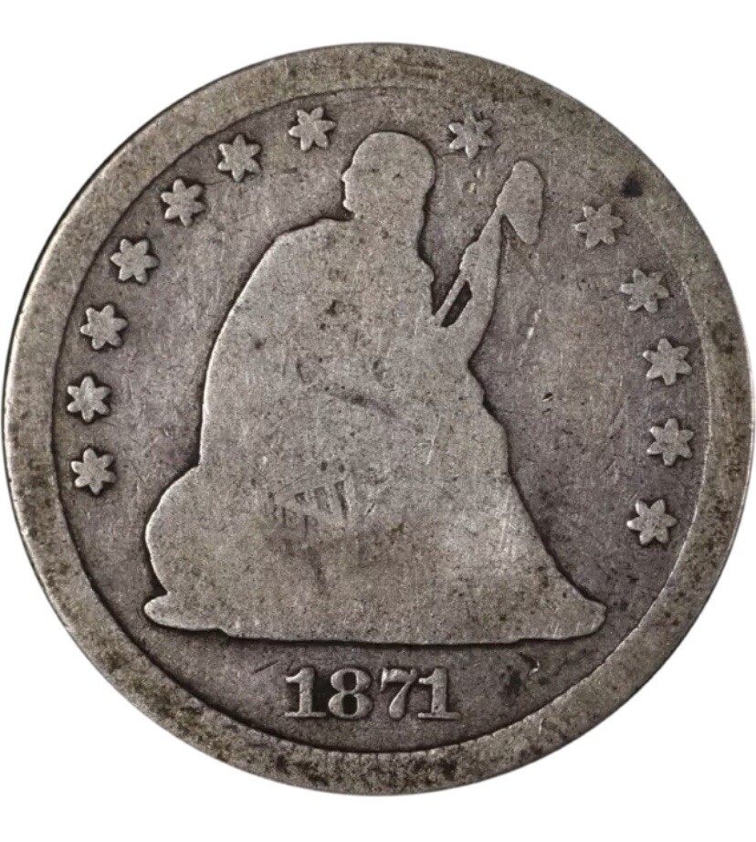 1871-S ~ Seated Liberty Quarter ~ Very RARE Key Date ~ Worn AG ~ Only ...