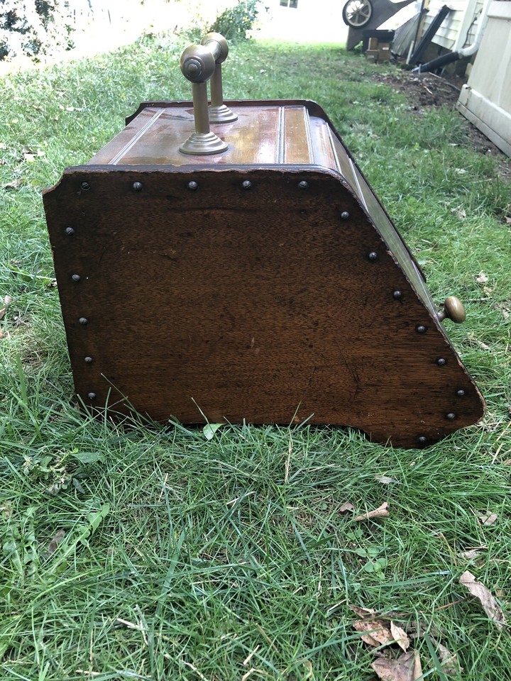 ANTIQUE VICTORIAN COAL SCUTTLE BOX 1880 BRASS WOOD FIREPLACE | eBay
