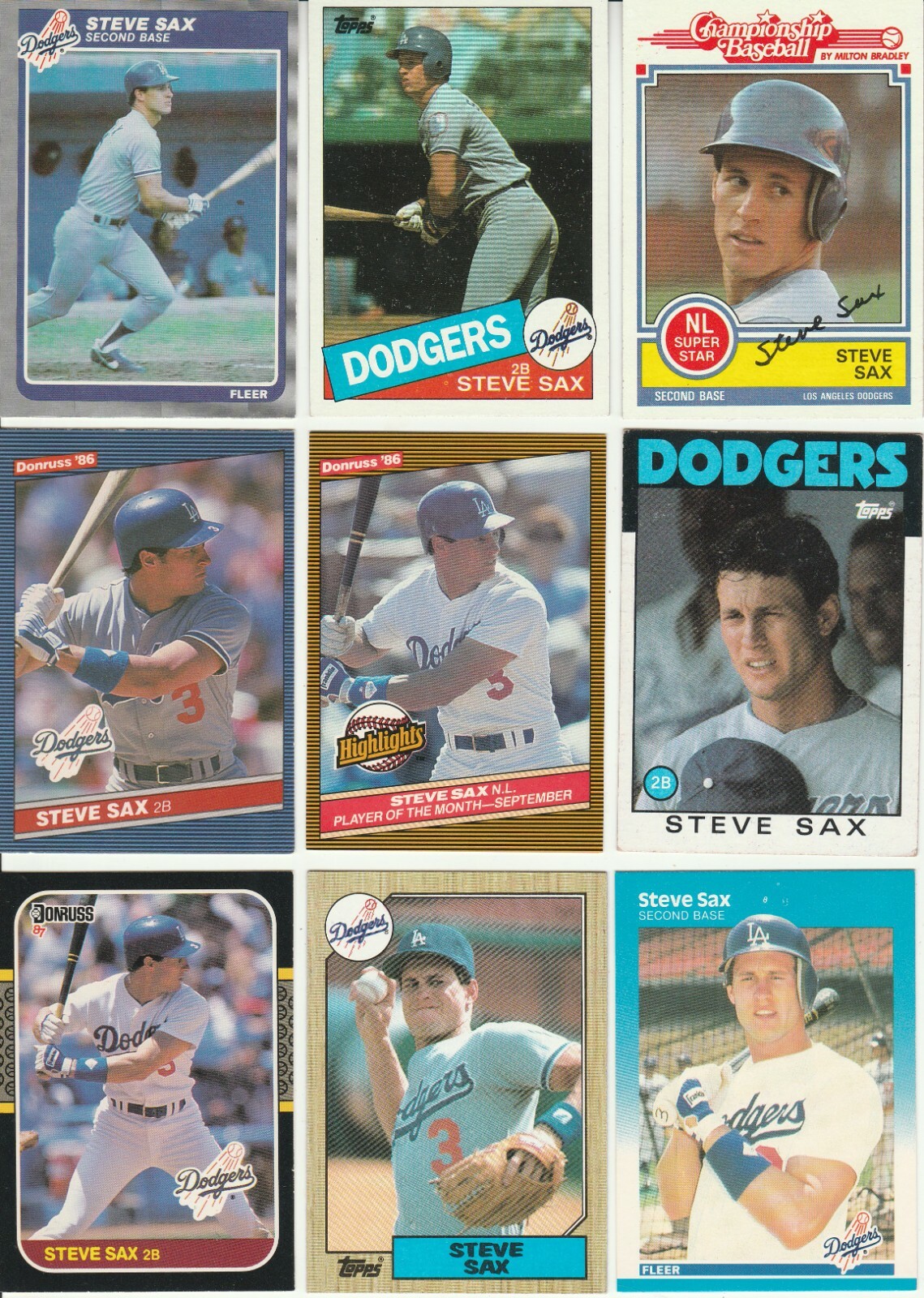 Huge 65 + STEVE SAX different card lot 3 RC 1982 - 2006 Dodgers Yankees ...