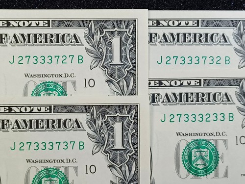 FANCY SERIAL NUMBER $1.00 BILL: 4 BILLS - 5 OF A KIND 3s/TRINARYs ...