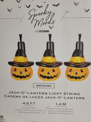 Gemmy Spooky Moods 8ct Jack O Lantern String Lights Fading Light Effect ...