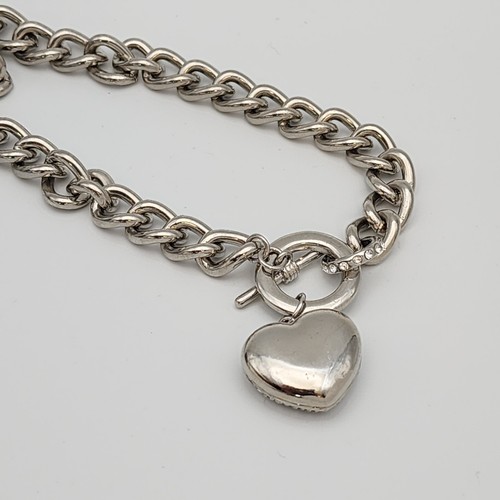 Guess Puffed Heart Charm Pave Rhinestone Silver Tone Front Toggle ...