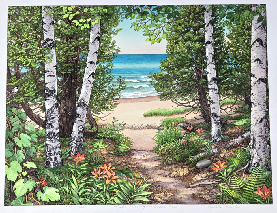 Kristin J. Hurlin signed, numbered print "Lake Michigan Beach Path" | eBay