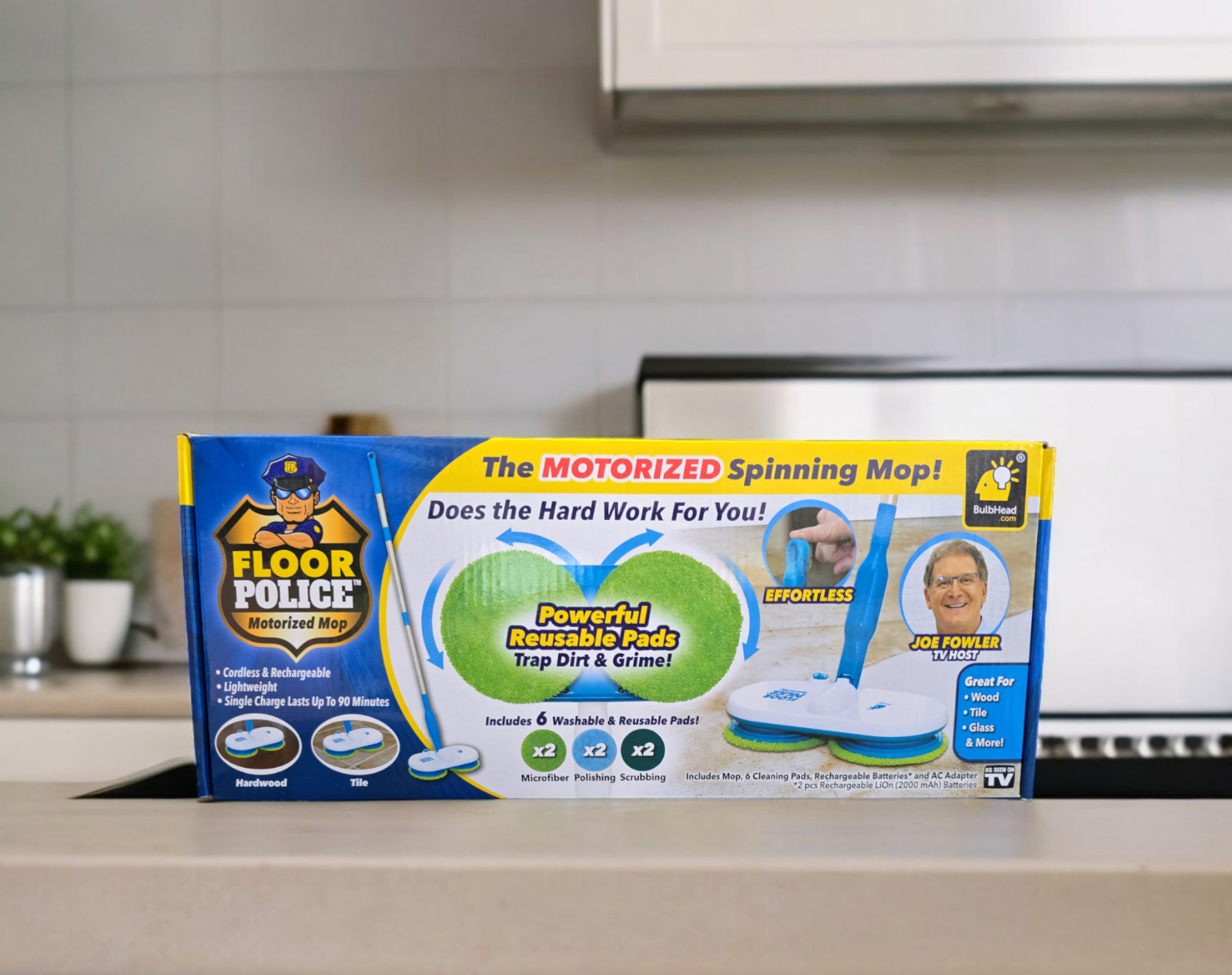 NEW!Floor Police Motorized Spin Mop BulbHead Cordless Mop Original As ...