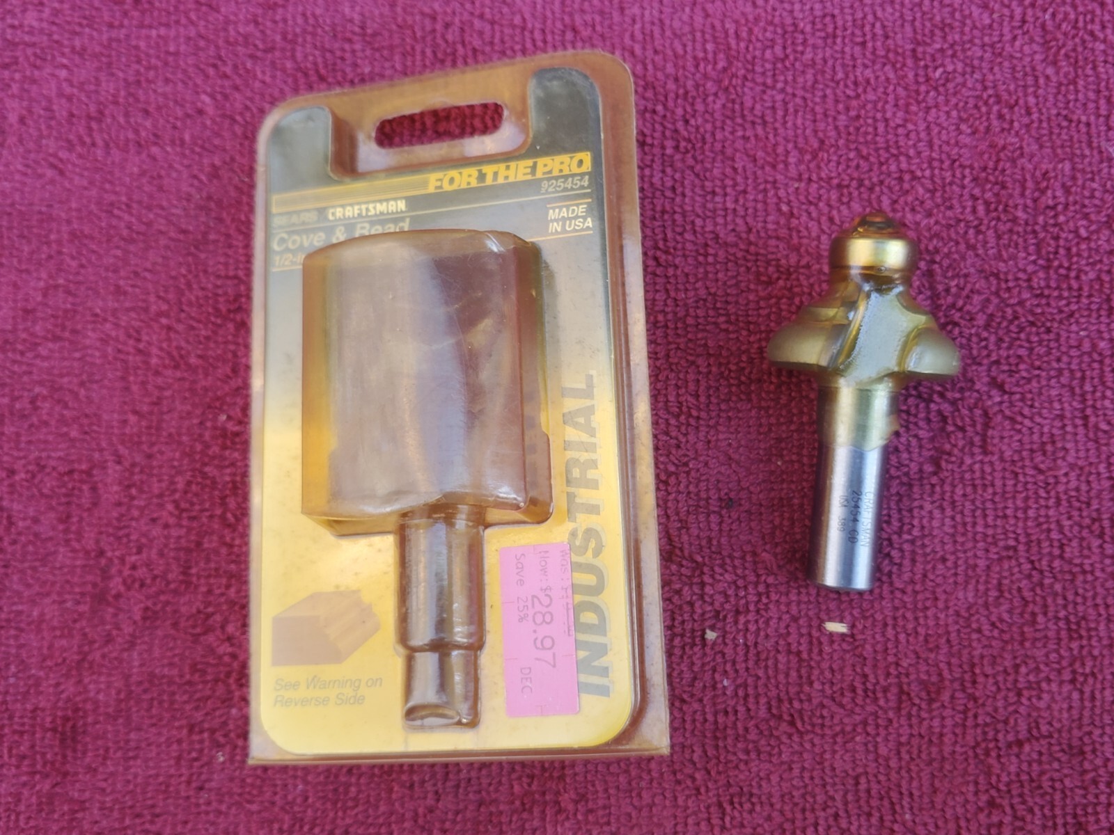 Craftsman Router Bit 25454 Carbide Cove & Bead 1/2" Shank - Made in USA ...