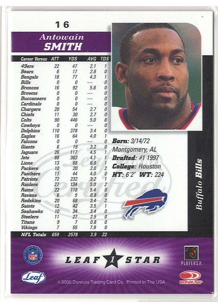 2000 Leaf Certified Football #16 Antowain Smith Buffalo Bills | eBay