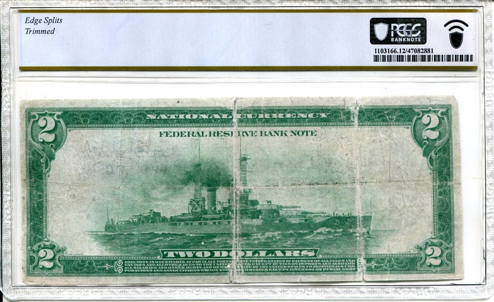 $2 1918 FRBN Federal Reserve Bank Note BATTLESHIP Fr. 778 PCGS F12 ...