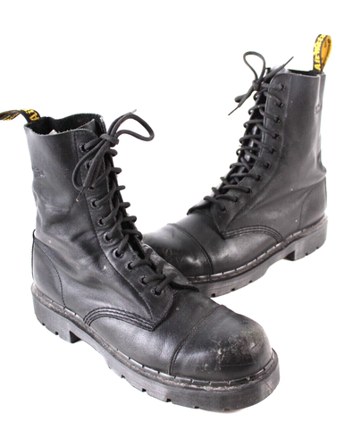 Vintage Doc Dr Martens 10 Eye Cap Toe Black Leather Boots Mens Size US ...