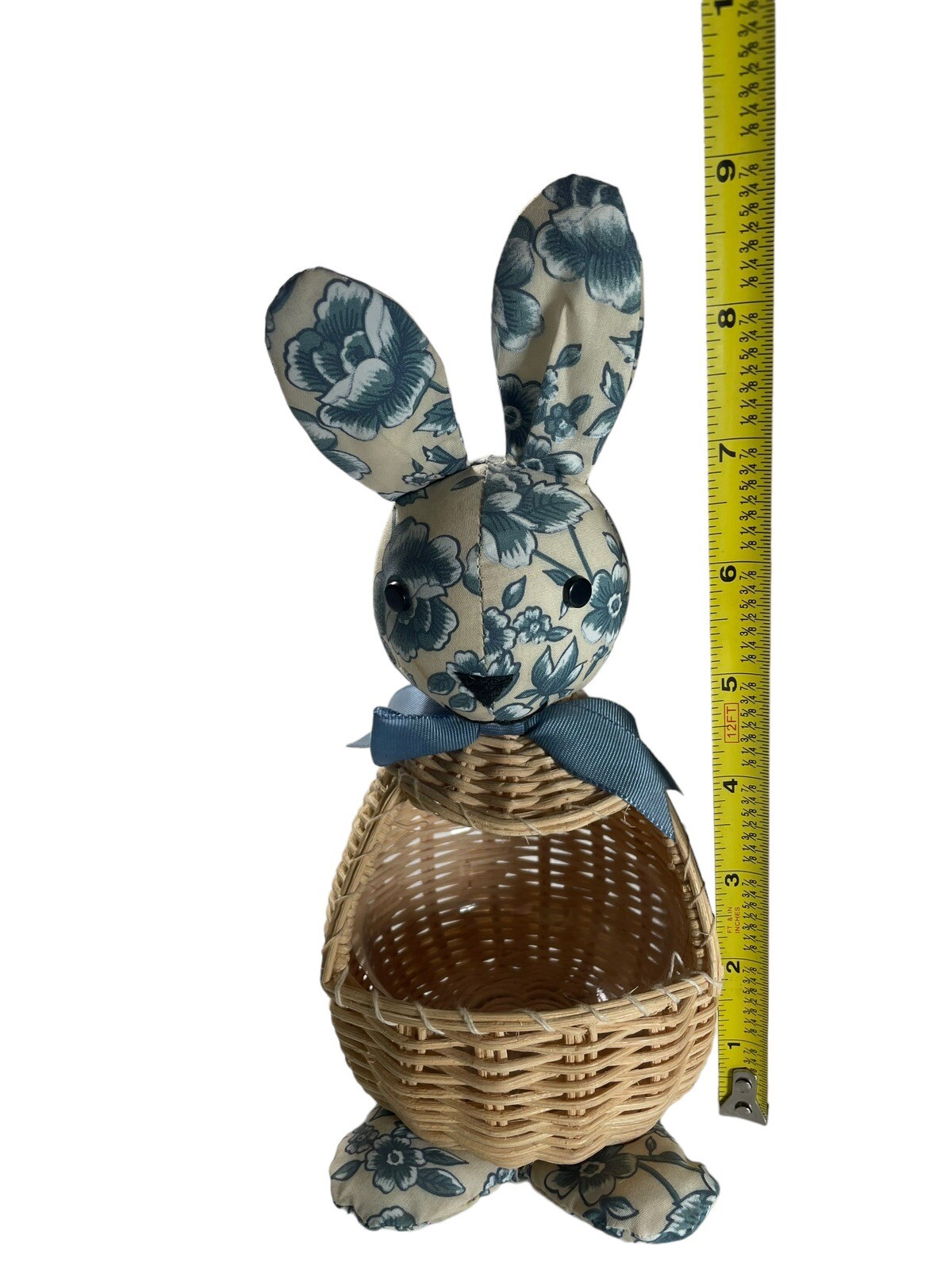 Easter Wicker Planter Basket Egg Shaped Fabric Bunny Rabbit Blue Floral ...