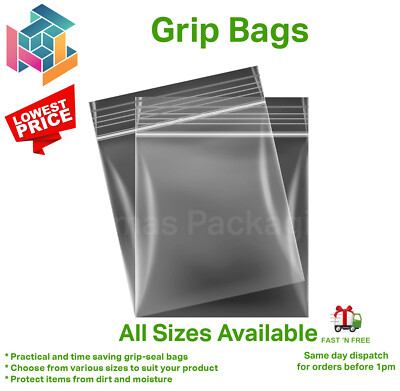 GRIP SEAL BAGS Self Resealable Clear Polythene Poly Plastic Zip Lock ...