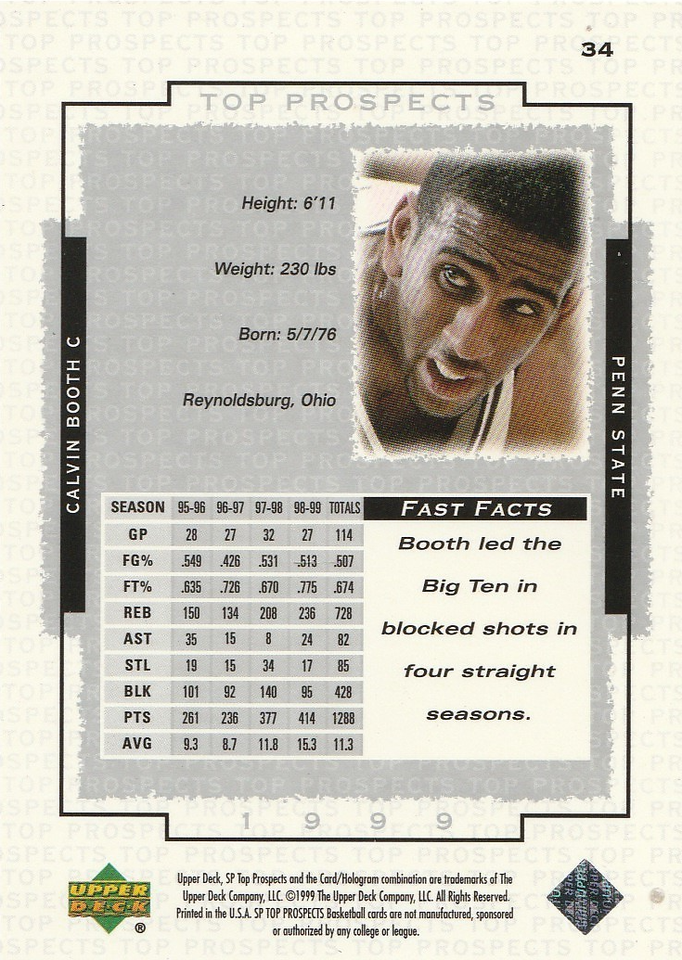 1999 SP Top Prospects #34 Calvin Booth | eBay
