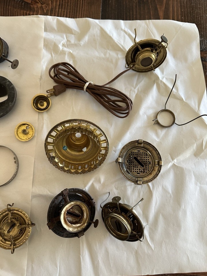 Antique Oil Lamp Burners and Parts Wicks Electric Lot | eBay