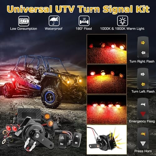UTV Turn Signal Kit with 110D Horn, Pre-Wired, Plug and Play UTV ATV ...