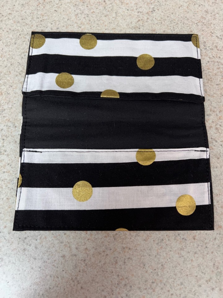Soft Fabric Checkbook - Fancy Black & White Stripes w/ Gold Polka Dot ...