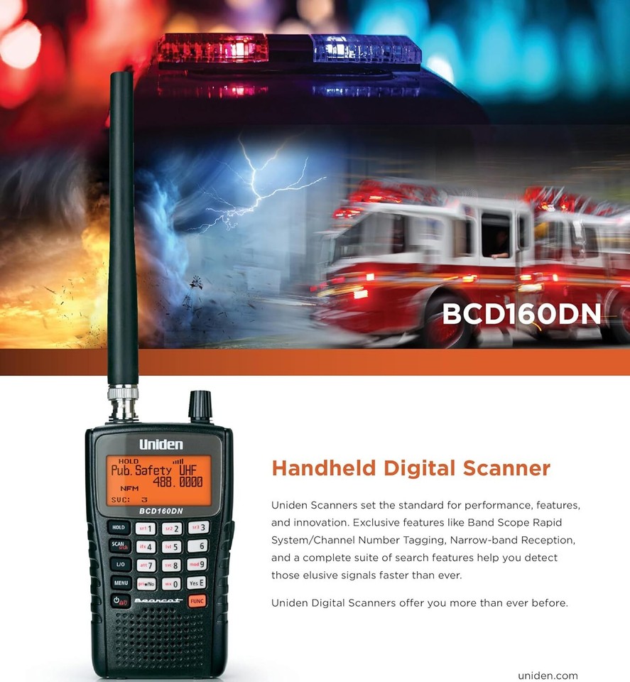 UNIDEN BEARCAT BCD160DN MOBILE HANDHELD DIGITAL POLICE EMS WEATHER ...
