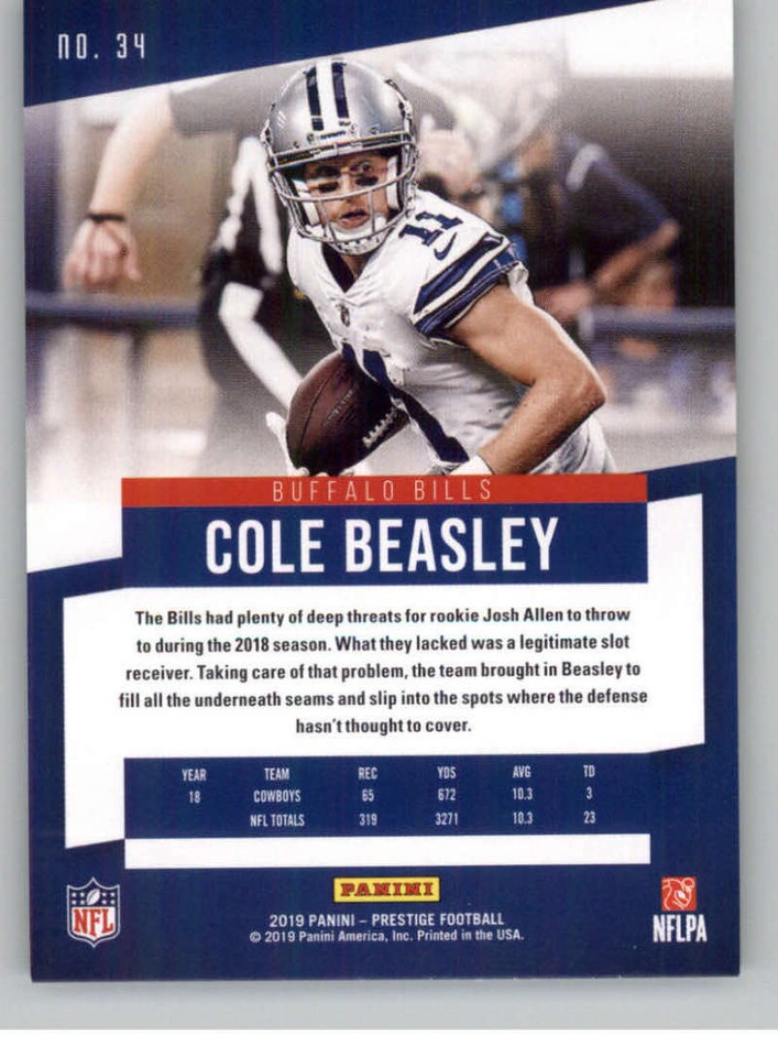2019 Panini Prestige #34 Cole Beasley Buffalo Bills Football Card | eBay