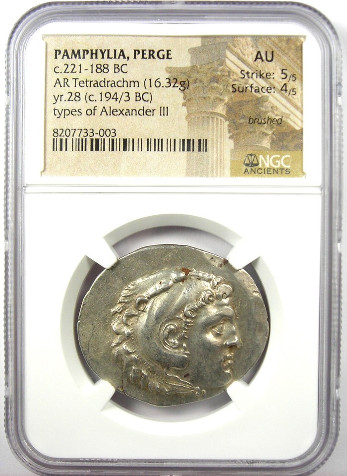 Pamphylia Perge Alexander the Great Tetradrachm 194 BC - NGC AU - 5/5 ...