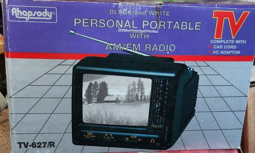 Vintage Rhapsody Portable Black/White TV With AM/FM Radio TV-627/R NEW ...