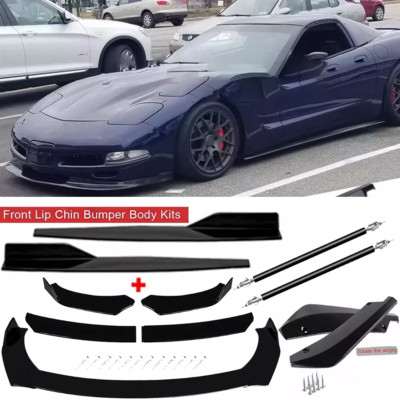 For Chevrolet Corvette C5 Black Front Bumper Lip Spoiler Splitter+Side ...
