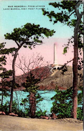 Postcard High Point Park New Jersey - War Memorial From Across Lake ...