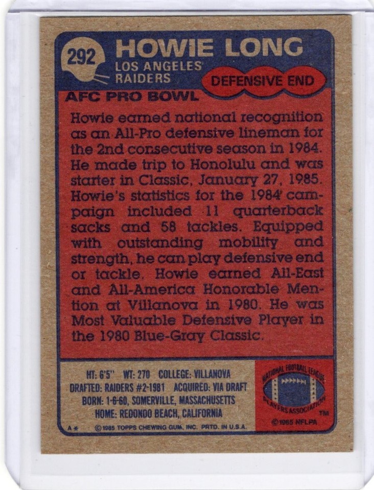 1985 Topps #292 Howie Long FREE SHIP | eBay