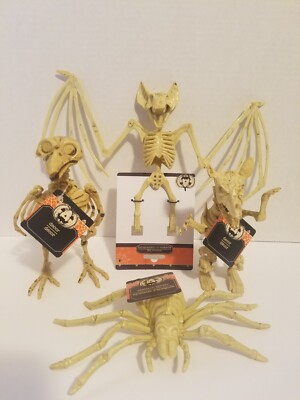 LOT 4X Skeletons Spider, Bat, Rat, Bird Crow Decoration Halloween ...