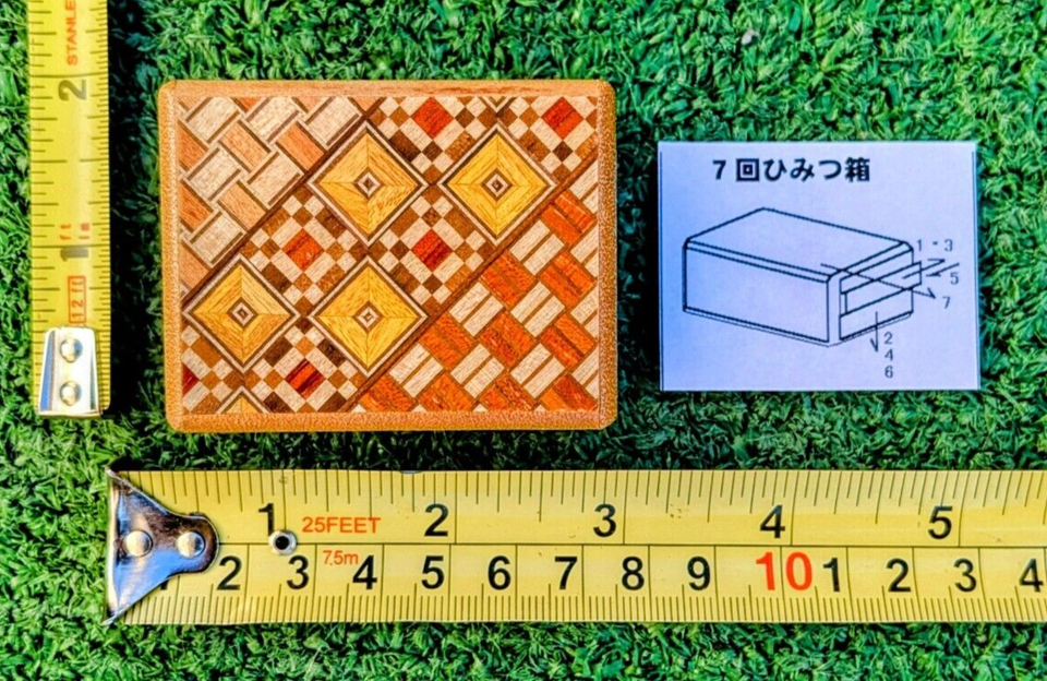 Japanese Yosegi Puzzle Samurai Wooden Secret Trick Mini 2.5x2" Box 7 ...