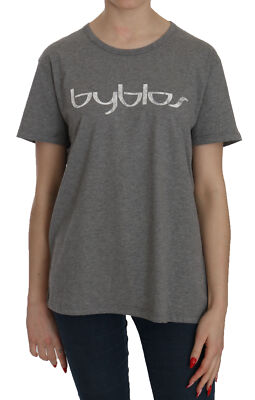 BYBLOS T-shirt Blouse Cotton Grey Short Sleeve Round Neck Top s. XL RRP ...