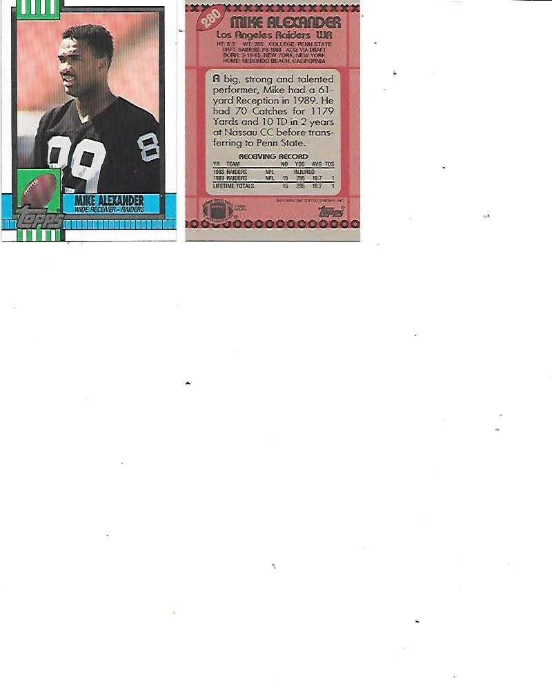 Mike Alexander 1990 Topps Football Card #280 Lot Of 2 Los Angeles ...