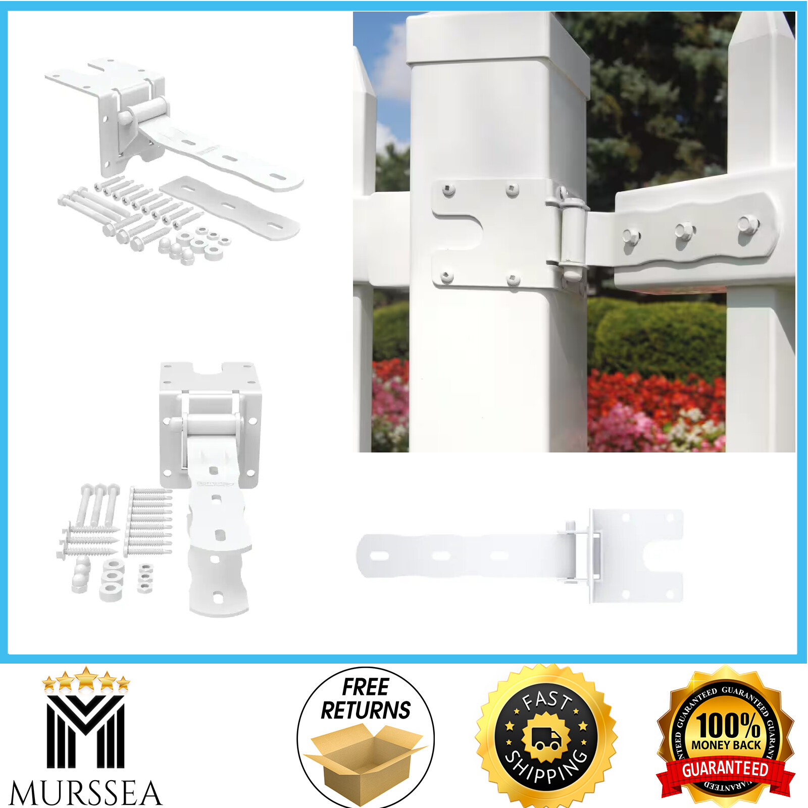 White Steel Gate Hinge Fence Vinyl Wood Gates Hinges Fencing Accessory ...