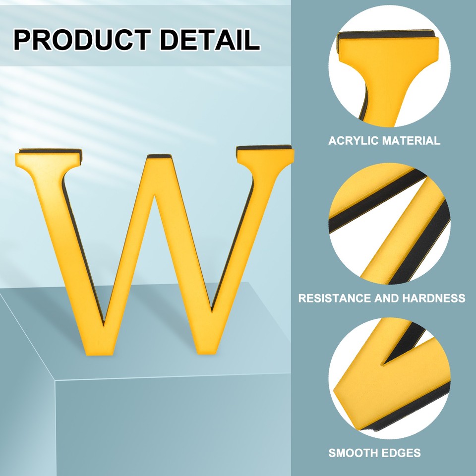 3D Alphabet Mirror Wall Stickers, Acrylic House Letter Number (Letter W ...